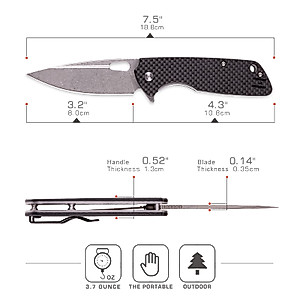 QYGMGS REMETTE Folding Knife, Carbon Fiber Handle, D2 Steel Wear-Resistant Blade,Flipper Assisted Opening Knife, EDC Outdoor Camping Pocket Knife for Men