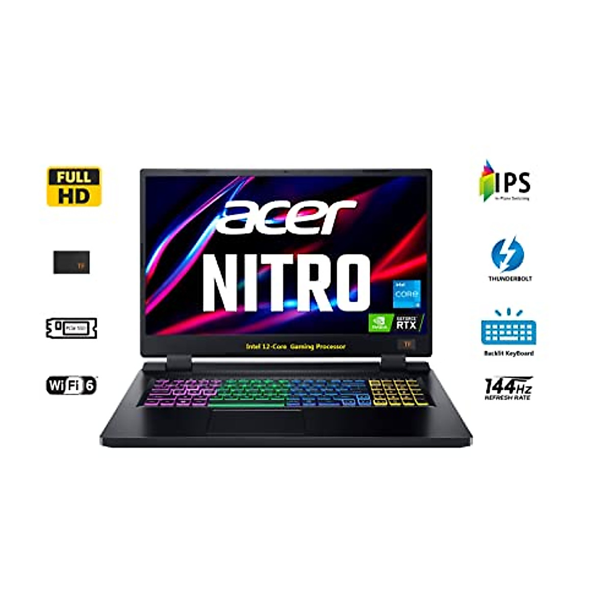 Acer Newest Nitro 5 Flagship Gaming Laptop: 17.3" FHD 144Hz IPS Display, Intel Gaming H 12-Core i5-12500H, 32GB RAM, 1TB SSD, 4GB RTX 3050, WiFi-6, Backlit-KYB, DTSX Audio, CoolTech, Win11, TF