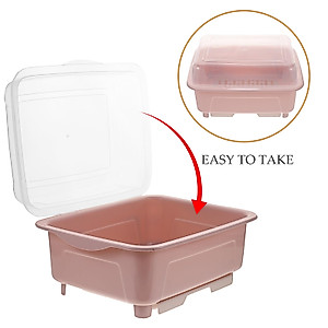 BESTonZON Plate Rack Dish Drying Rack with Lid Plate Cup Drying Rack Tray Bottle Holder Cutlery Dish Drainer Board Kitchen Utensil Holder for Kitchen Countertop Pink Dish Racks