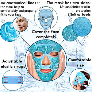 Sofida Cold Hot Gel Face Eye Mask - Reduce Puffy Dark Circles Bags Under Eyes Migraines Stress Relief - Heat Ice Therapy Pack Compress - Sinus Pressure Acne Headaches Relaxation (Blue)