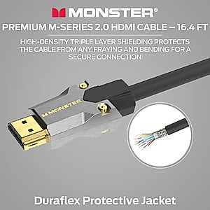 Monster M-Series Certified Premium HDMI Cable 2.0, Features 4K Ultra HD at 60Hz Refresh Rate, Duraflex Jacket, and Triple Layer Shielding, 22.5 Gbps - 16.4 ft