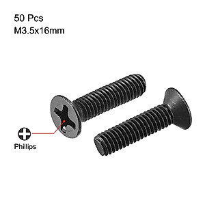 uxcell M3.5 x 16mm Phillips Screw Fastener Black for Laptop PC TV Fan Switch 50pcs