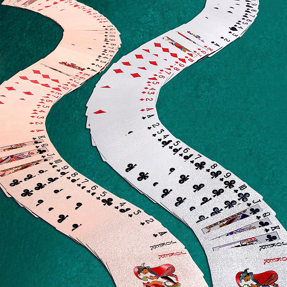 Zayvor 2 Decks Playing Cards Foil Poker Cards Deck of Cards 24K Gold Diamond Foil Poker Cards Waterproof Plastic Cards with Gift Box,Game Tools for Family Game Party- Cool Silver and Rose Gold