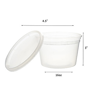 [48pack 16oz]FULING Plastic Containers With Lids Deli Disposable Food Storage Takeout Containers Airtight BPA-Free Leakproof Round Bowls for Soup Salad Restaurant Supplies With Clear Lids