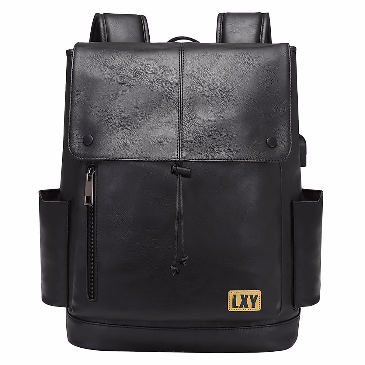 LXY Leather Backpack Vintage College School Backpack, Brown Faux Leather Backpack Purse, 15.6 Inches Laptop Bookbag with USB Charging Port