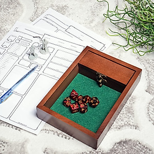 Wooden D&D Dice Rolling Tray with Dice Storage Vault | Metal Latch Secures Lid for Travel | Perfect DND Gift for DM | Great for Tabletop Games Like Dungeons and Dragons 5e, Pathfinder