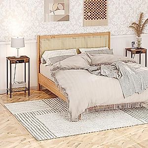 HOOBRO Tall Side Table with Charging Station, Industrial End Telephone Table with Mesh Shelf, Small Entryway Table, Slim Nightstand for Living Room, Hallway, Bedroom, Rustic Brown and Black BF08UDH01