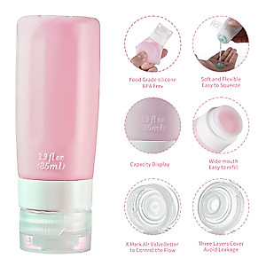 NELSHP Travel Bottles for Toiletries 2.9oz Tsa Approved Silicone Travel Size Containers Leak Proof Refillable Liquid Travel Accessories with Labels for Shampoo Conditioner(Blue/Pink/Orange/Ivory)