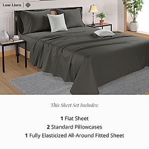 Lane Linen Queen Sheet Set - 600 TC Black Sheets Queen Size Bed Set - 100% Cotton Black Bed Sheets Queen Size Set, Ultra Soft Queen Bed Sheets Set, Sateen Weave Cotton Sheets Queen Size Set - Charcoal