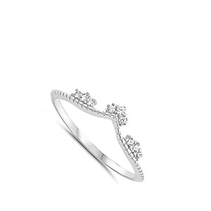 Clear CZ Chevron Tiara Midi Knuckle Dainty Ring Sterling Silver Band Size 9