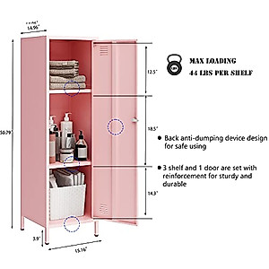 MIOCASA Metal Locker Storage Cabinets with Doors and Shelves Lockable 3 Tier File Cabinet Organizer Coat Lockers for Kids, Living Room, Office, Gym (Pink)