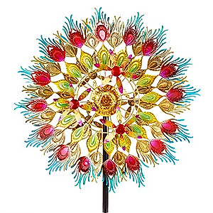 Peacock Wind Spinners for Outdoor Yard Garden Patio Lawn Decorations,Metal Large Wind Spinner, Yard Spinner,Wind Sculpture,Wind Spinners Ornaments,Colorful Wind Catcher Windmills with Stable Stake