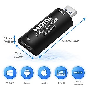 ORIVISION HDMI Video Capture Card, Cam Link 4K 30 HDMI to USB 3.0 1080P60 Game Capture Card Device for Streaming Recorder, Live Broadcasting, Compatible with Nintendo Switch,Xbox,PS4 (VLC/OBS/Amcap)