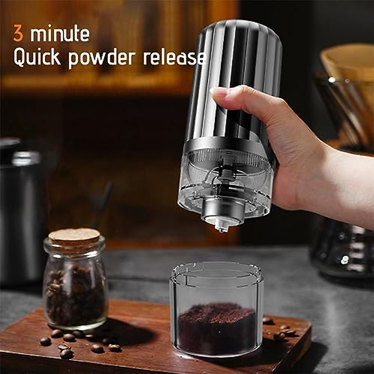 Spice and Coffee Electric Grinder, portable electric coffee bean grinder, one-button switch, easy to clean and carry coffee grinder, for home kitchens, outdoor travel (Grey)