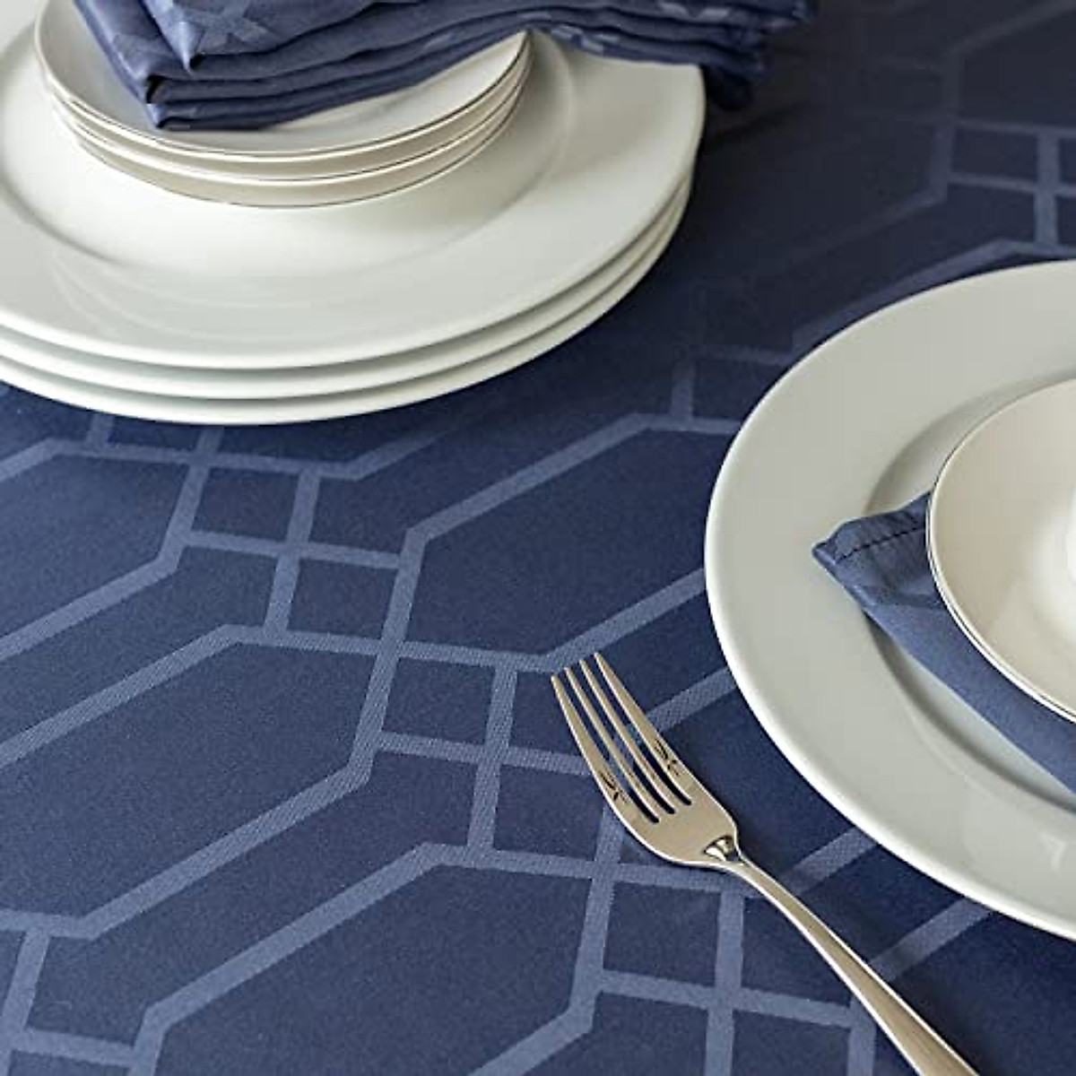 Benson Mills Solid Chagall Spillproof Fabric Table Cloth, for Everyday, Parties, Weddings, & Holiday Tablecloth (60" x 120" Rectangular, Indigo)