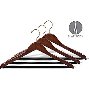 Wooden Suit Hangers with Walnut Finish and Velvet Non-Slip Bar, Space Saving Flat Hanger with Brass Swivel Hook & Notches (Set of 25) by The Great American Hanger Company