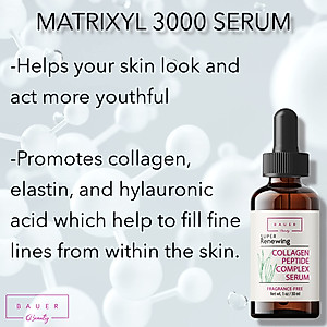 Collagen Peptide Complex Face Serum Anti Aging with Matrixyl 3000 and Hyaluronic Acid, Microneedling, Brightening, Hydrating and Skin Tightening for Glass Skin- DERMATOLOGIST TESTED