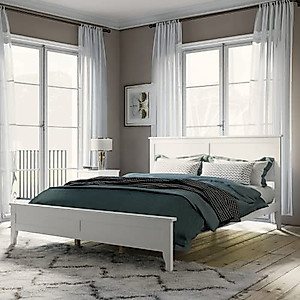 anwickjeff Queen Size Bed Frame with Headboard and Footboard, Modern Concise Style White Solid Wood Platform Bed for Kids Teens Adults, No Need Box Spring (Queen+New)