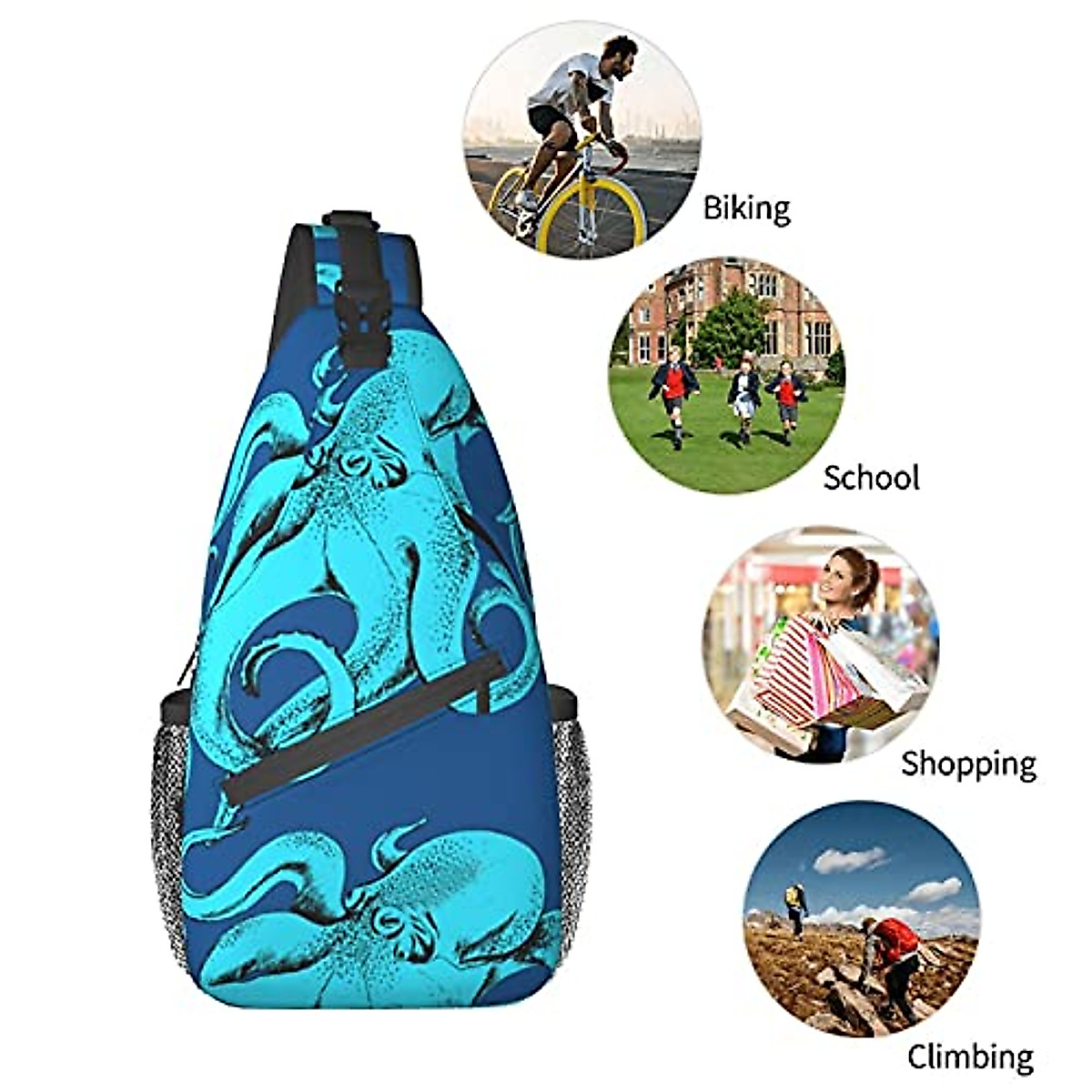 loquehv Octopus Navy Blue Kraken Nautical Sling Backpack Chest Bag Waterproof Crossbody Shoulder Bag, Small Travel Hiking Daypack For Men Women Hiking Outdoor