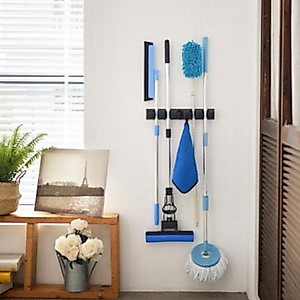 Displays By Jack wall mounted Broom and mop Holder, Black Utility Tool Organizer for Home, 1-Pack