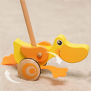 Classic World Wooden Push-Along Ducky,Push Pull Activity Walking Toy Duck,Baby Walker Push Toy