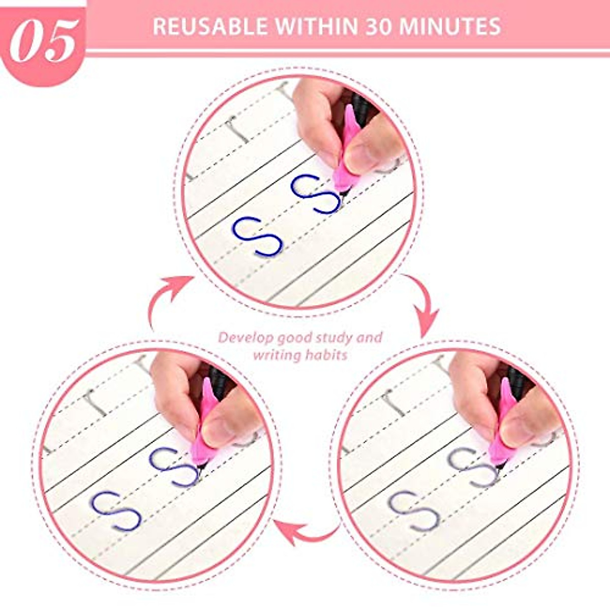 Sank Magic Reusable Practice Copybook for Kids - The Print Handwiriting Workbook-Writing Practice Book for Children (Four Books with Pen）