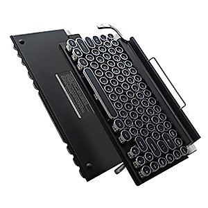 SUEHIODHY Vintage Typewriter Keyboard Bluetooth5.0 LED Backlit Retro Mechanical Keyboards 83keys Blue Switch with Stand Wired Punk Style Keyboard for Tablet/Desktop/Laptop/Cell Phone (Black)