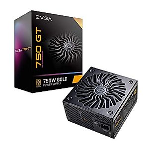 EVGA 750 GT, 80 Plus Gold 750W, Fully Modular, Auto Eco Mode with FDB Fan, 100% Japanese Capacitors, 7 Year Warranty, Includes Power ON Self Tester, Compact 150mm Size, Power Supply 220-GT-0750-Y1