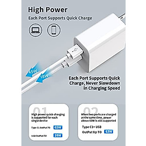 USB C Fast Charger, 65W 2 Port GaN PD&QC USB-C Power Adapter, USB C Wall Charger for MacBook Pro, Air, iPad Pro, Air, Mini, iPhone 14 Pro Max, 13, 12 Galaxy S22 S21 Ultra, Note 10 Plus, Pixel 6, 6 Pro