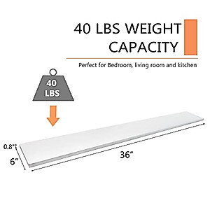 Long Floating Shelf 36 Inch White Floating Shelf for Wall Set of 2, Durable Natural Wood Oak Floating Shelf for Bedroom Kitchen, Easy Assembly, Classic Design, White, 36 *6 *0.8 (Not for Drywall))