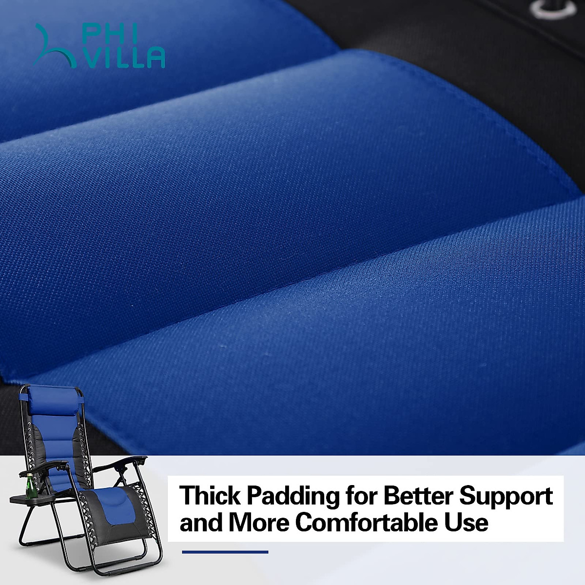 PHI VILLA Zero Gravity Chair Padded Recliner Adjustable Lounge Chair with Free Cup Holder (Blue)