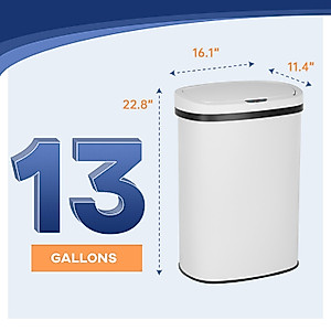 24/7 Shop at Home Freeway 13 Gallon Metal Household Trash Can Motion Sensor Lid for Kitchen, White