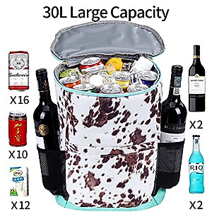 Cooler Backpack Women Cow Leak Proof Backpack Cooler Bags Lightweight Soft Lunch Backpack with Cooler Compartment,Wine Cooler for Hiking Camping,24 cans…