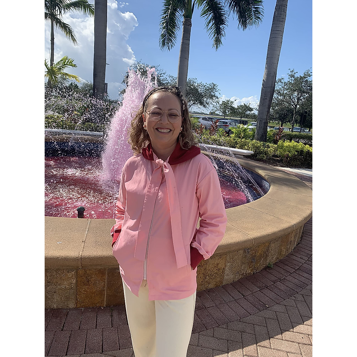 Esther's Story Mastectomy/Breast Surgery Recovery Shirt with Drain Pockets (Medium, Pink Cherry Hood)