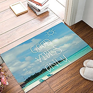 CHARMHOME Blue Sea Beach with Funny Good Vibes Only Quotes Doormats Entrance Mat Floor Mat Door Indoor/Front Door/Bathroom/Kitchen Mats Rubber Non Slip