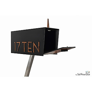 Contemporary Post Mount Mailbox/Aluminum Black Body and Aluminum Red Oak Door and Numbers, Custom Mailbox, Letterbox, Mailnest Type 4