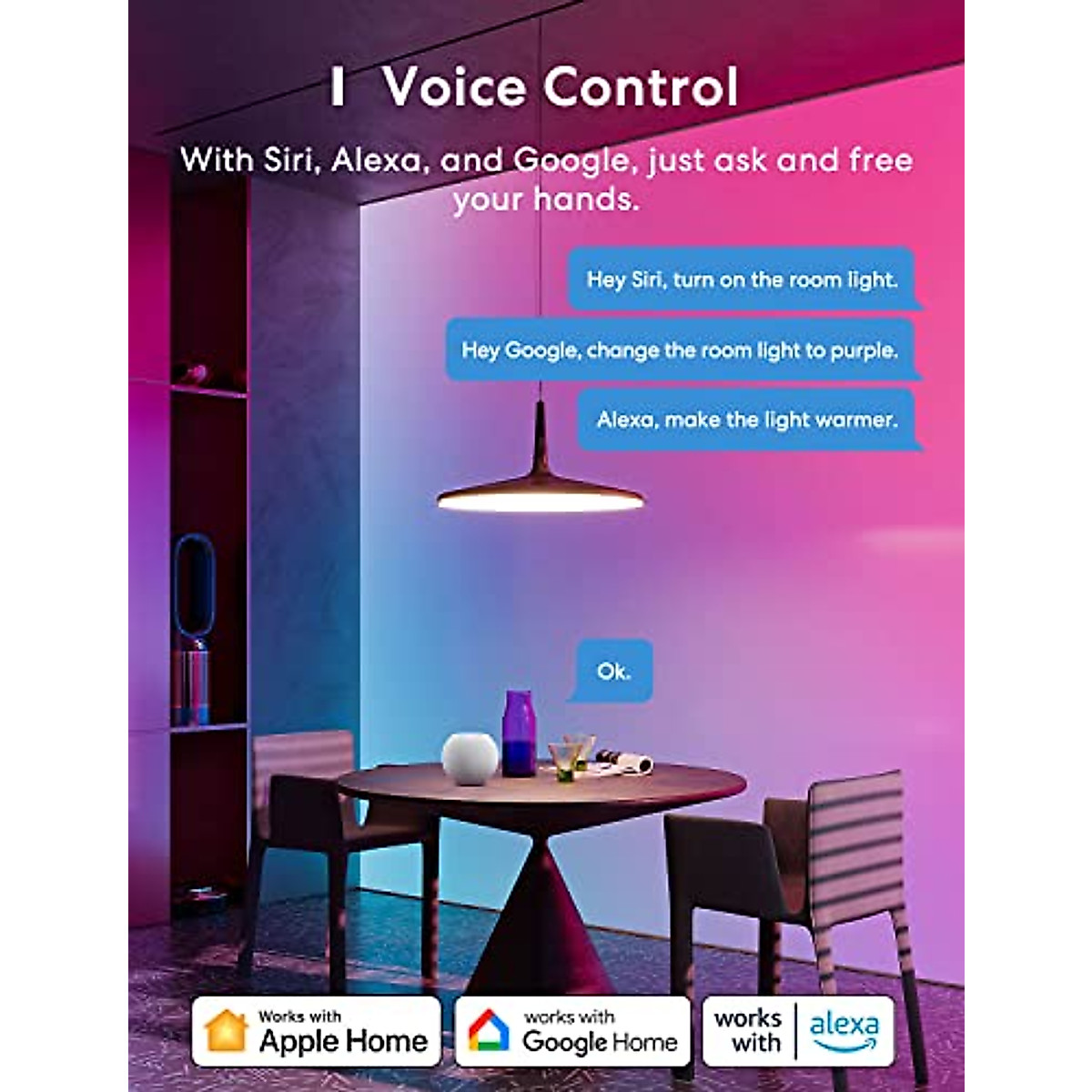 Smart Light Bulb, meross Smart WiFi LED Bulbs Compatible with Apple HomeKit, Siri, Alexa, Google Assistant and SmartThings, Dimmable E26 Multicolor 2700K-6500K RGBWW, 810 Lumens 60W Equivalent, 4 Pack