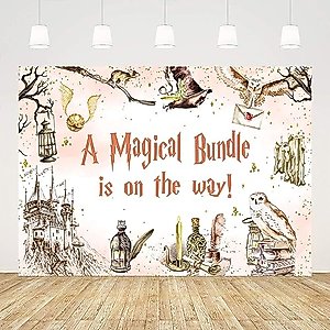 Ticuenicoa 7x5ft Magical Wizard Baby Shower Backdrop A Magical Bundle is On The Way Party Photography Background Castle Witch Wizard School Pink Kids Girls Wizard Cake Table Banner Decorations