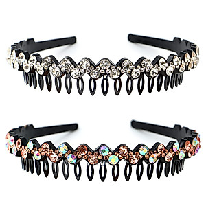 ZOCONE Wave Rhinestone Headbands, 5pcs Plastic Tooth Comb Headbands, Crystal Hair Loop Non-slip Wavy Hairbands for Women Girls