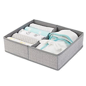 mDesign Fabric Drawer Organizer Bin Dividers for Baby Nursery Dresser, Closet, Organization - Bins Hold Clothes, Diapers, Cream, Toy, Blankets - 4 Pack, Gray Herringbone