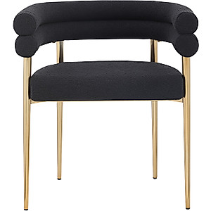 Meridian Furniture 804Black-C Brielle Collection Modern | Contemporary Boucle Fabric Upholstered Dining Chair with Brushed Brass Metal Frame, 25.5" W x 22" D x 28" H, Black, Set of 2