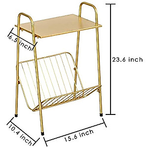 LITA Gold Modern Rectangular Metal Side Table,Two-Story End-Table with Magazine Storage for Bedroom,Living Room,Bedside Table