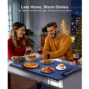 Electric Warming Tray - Full Surface Heating,Rollable & Portable - 3 Temperature Settings & Fast Heating，Food Warmer Rolling Silicone Mat for Gatherings,Parties, Buffet,Everyday Use (Blue)