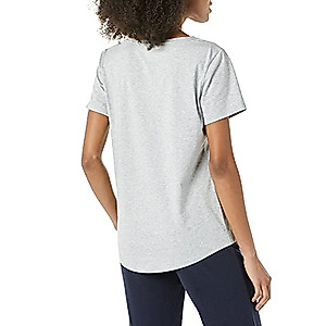 Amazon Essentials Women's Classic-Fit 100% Cotton Short-Sleeve V-Neck T-Shirt (Available in Plus Size), Pack of 2, Light Grey Heather/Bright Pink, Large