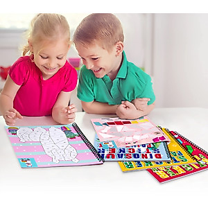 4PCS Crafts for Kids Ages 4-8 Sticker Books - Includes Dinosaur Llama Turtle and More Animal Designs Gift Party Create 40 Pictures