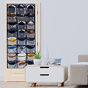 SJEhome Hat Rack Cap Organizer, 24 Deep Mesh Pockets Hat Storage & Ballcap Display Holder for Wall or Door, Over The Door Hat Racks, Hat Storage with Door Hooks,Gray