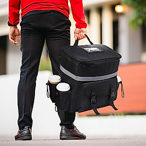 Acshio Food Delivery Backpack, Insulated Reusable Pizza Delivery Bag with 4 Cup Holder, Waterproof Thermal Catering Bags Reflective Strip for Delivery Bike, Hot Cold Food, Camping