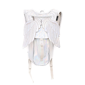 Fydelity Festival Hydration Backpack ANGEL WINGS Hydration Pack Festival Gear Retro Hydration Pack Backpack for Men and Women Hydrapak Water Backpack Festival backpack - Silver Metallic