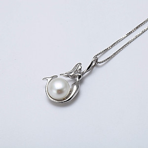 WRISTCHIE Womens Jewelry 925 Sterling Silver and Freshwater-Cultured Pearl Mermaid Pendant Necklace 18+2" (Silver) (Silver)