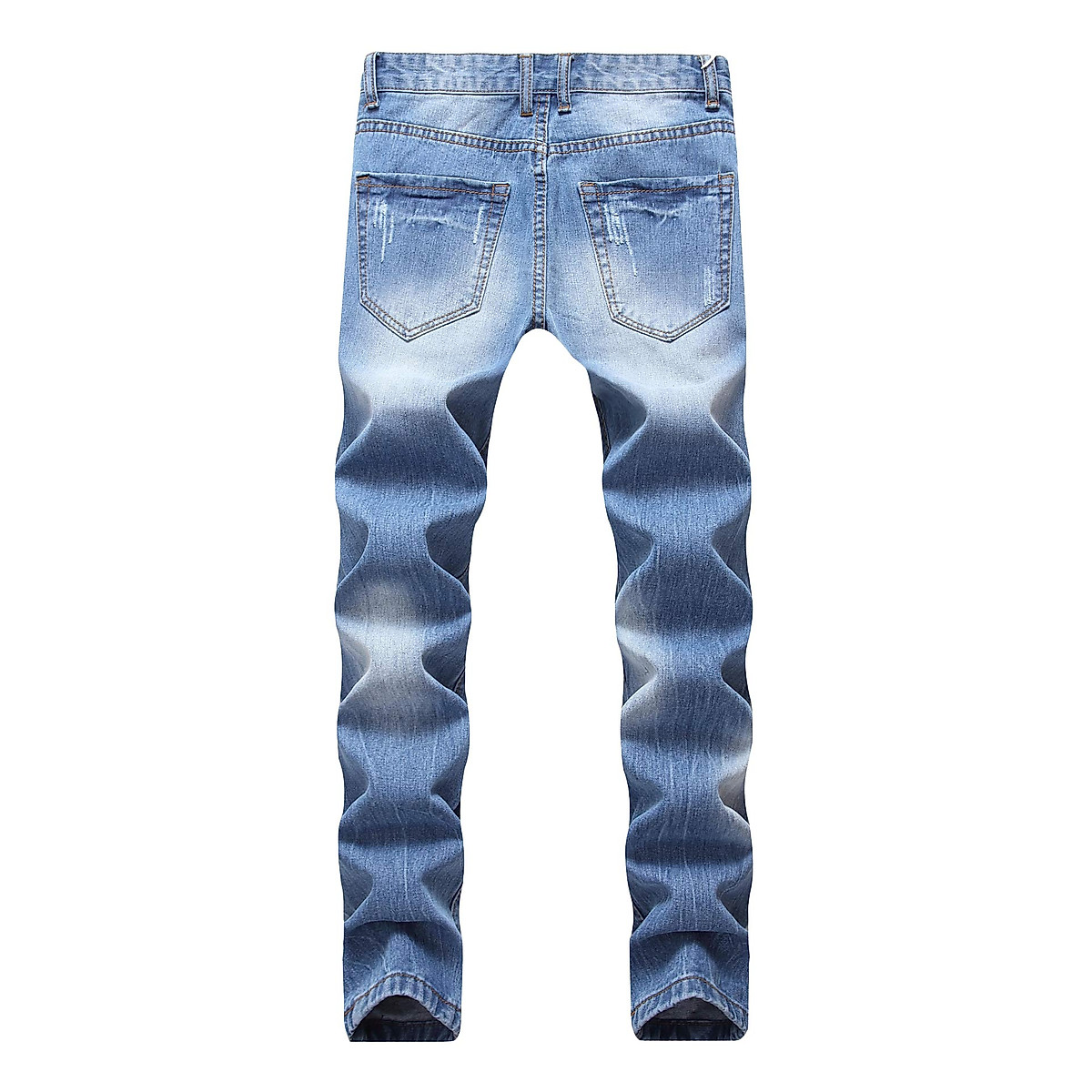 Men's Ripped Distressed Destroyed Straight Fit Washed Denim Jeans(405 Blue, 48)